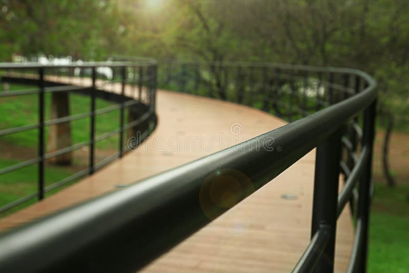 Beautiful Pathway Handrails in Park Near Trees Stock Photo - Image of ...