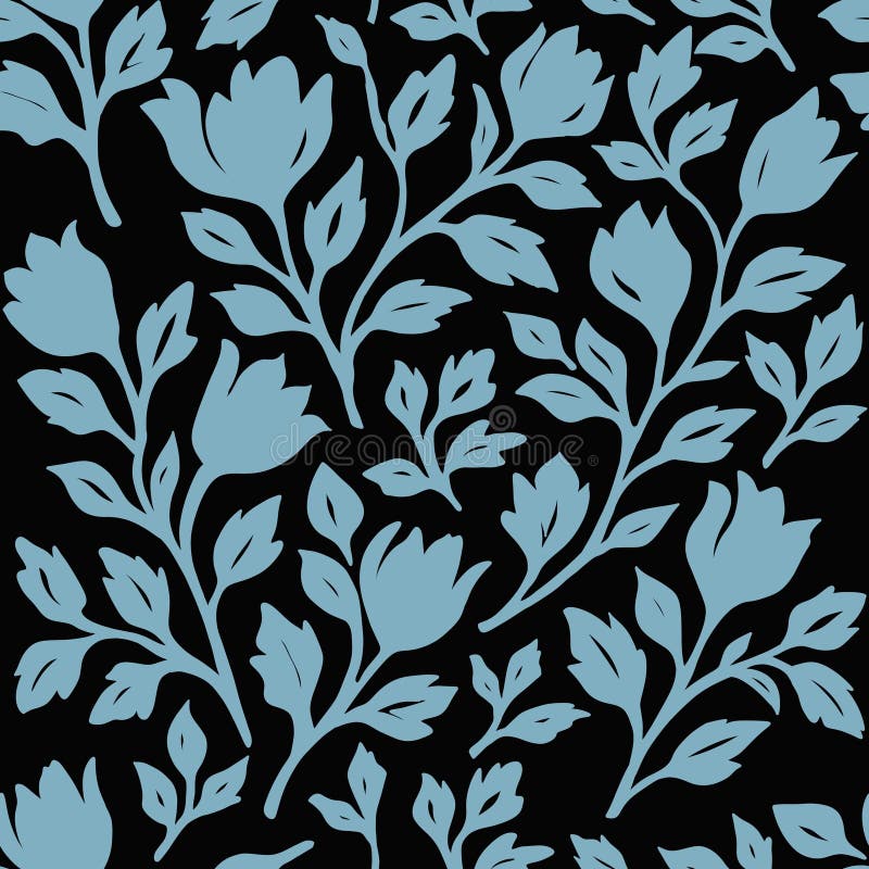 Soft Blue Floral Pattern Design on a Dark Background for Fabric and ...