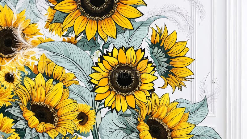 Beautiful Pattern Flowers Sunflower, Flat Design Illustration Stock ...