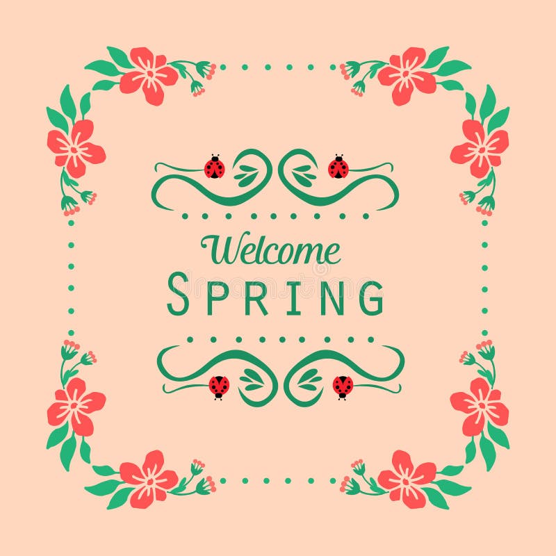 Beautiful Pattern Frame for Welcome Spring Greeting Card, with Leaf and ...