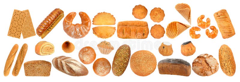 Beautiful Pattern of Fresh Bread Products Isolated on White Stock Image ...