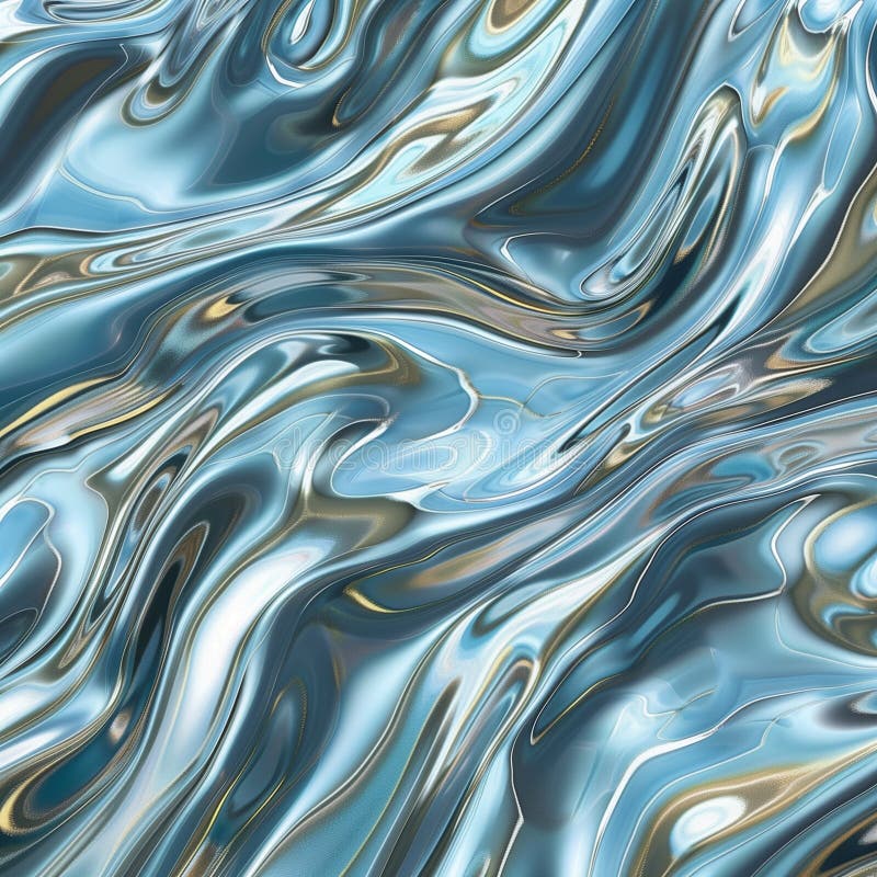 Beautiful Pattern of Liquid Metal, Flowing and Undulating, Blue with ...