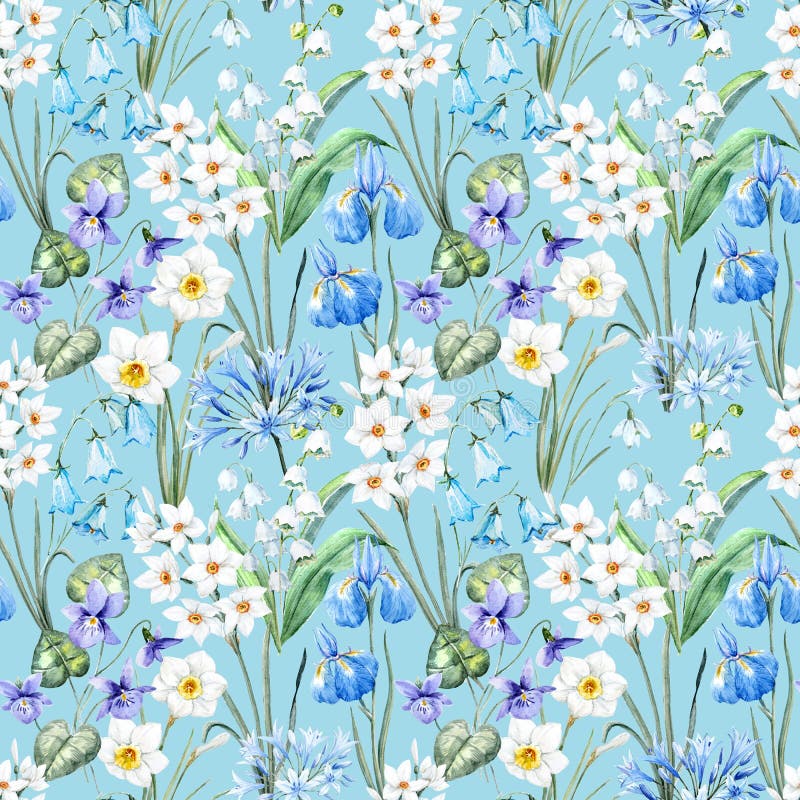 Watercolor Spring Floral Pattern Stock Illustration - Illustration of ...