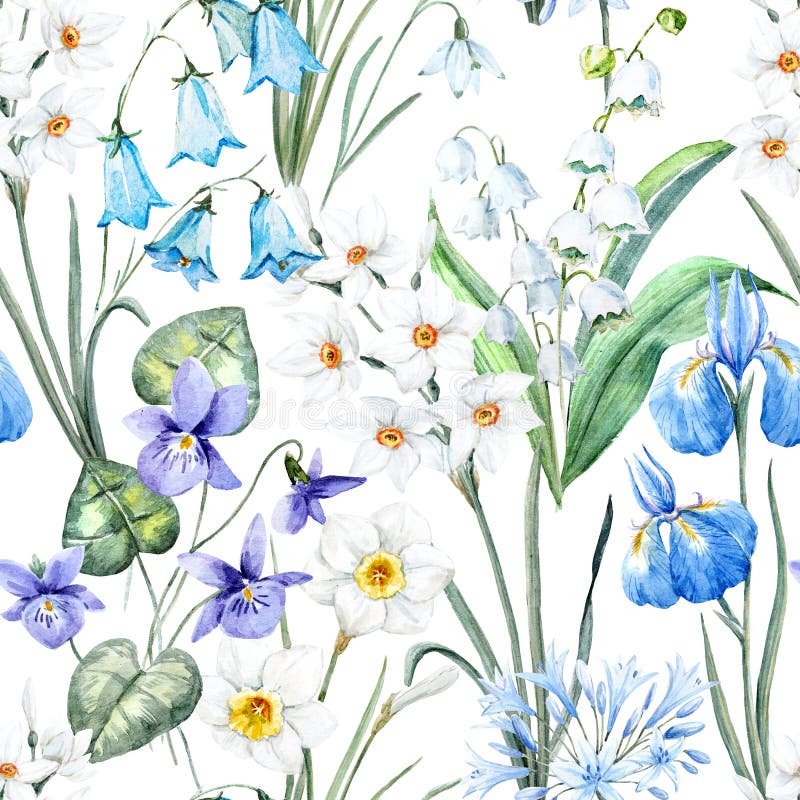 Watercolor Spring Floral Pattern Stock Illustration - Illustration of ...
