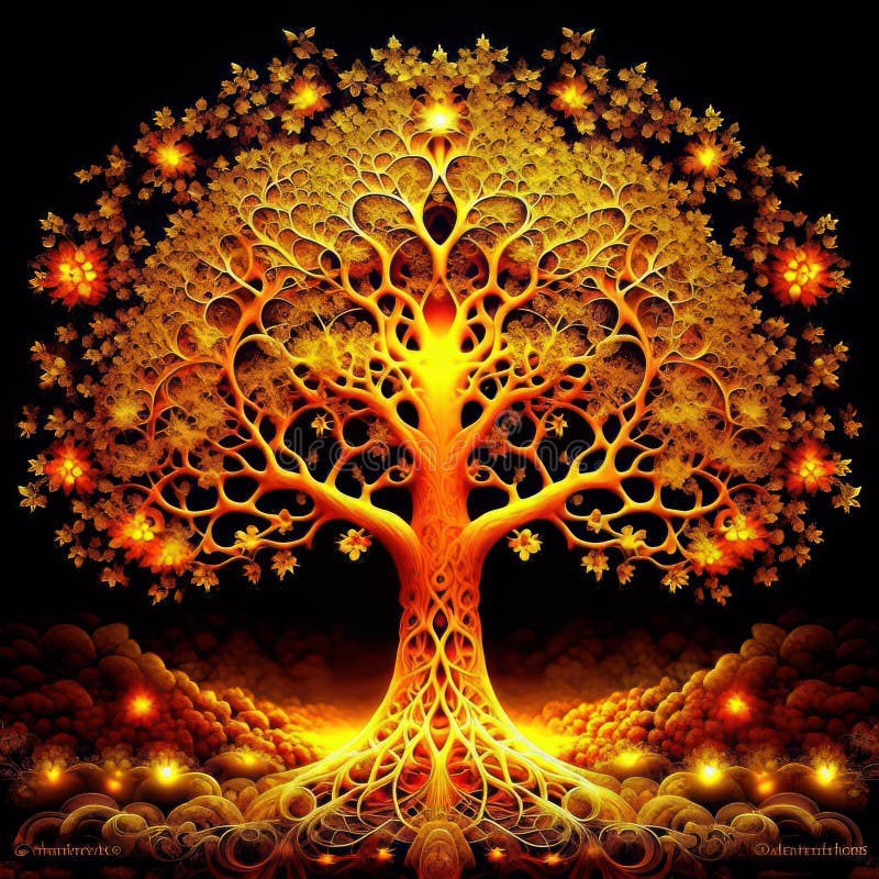 Beautiful Patterned Tree of Life, Orange Color. Stock Illustration ...