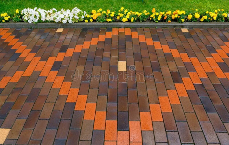 Beautiful Pavement of Red and Brown Clinker Brick. Walking Path Stock ...