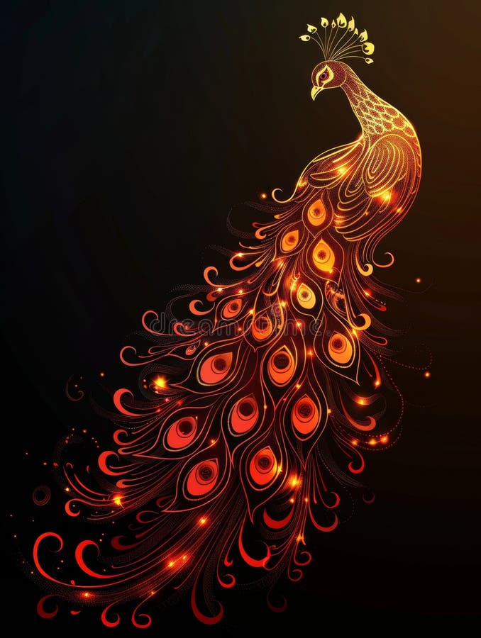 A Beautiful Peacock with Bright Feathers on a Black Background, a ...