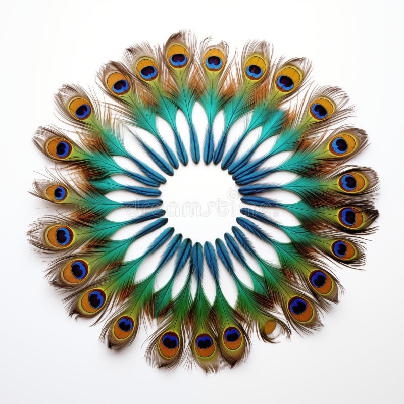 Beautiful Peacock Feathers Arranged in a Circular Pattern Isolated on ...
