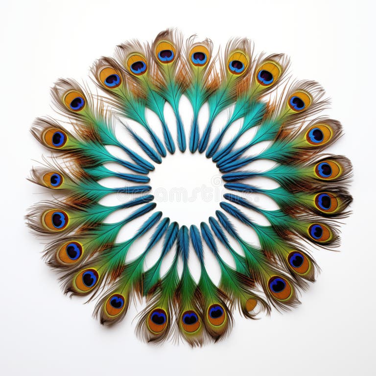 Beautiful Peacock Feathers Arranged in a Circular Pattern Isolated on ...