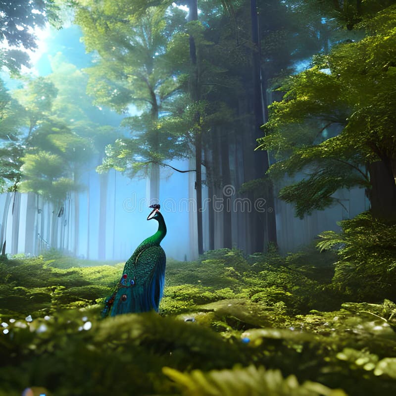 Beautiful Peacock Oil Painting. Stock Illustration - Illustration of ...