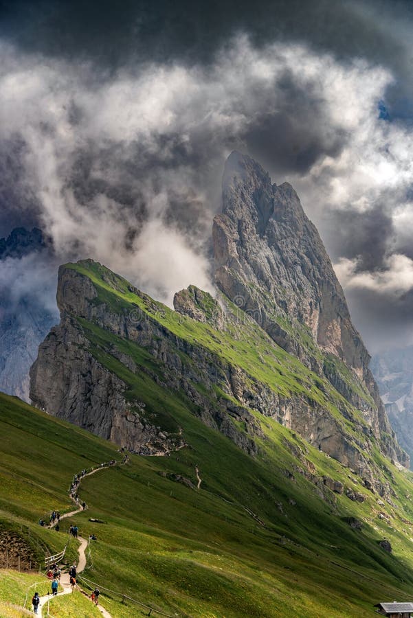 The Beautiful Peak of Mount Seceda in the Dolomites in Tyrol Stock ...