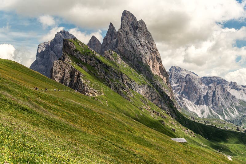 The Beautiful Peak of Mount Seceda in the Dolomites in Tyrol Stock ...
