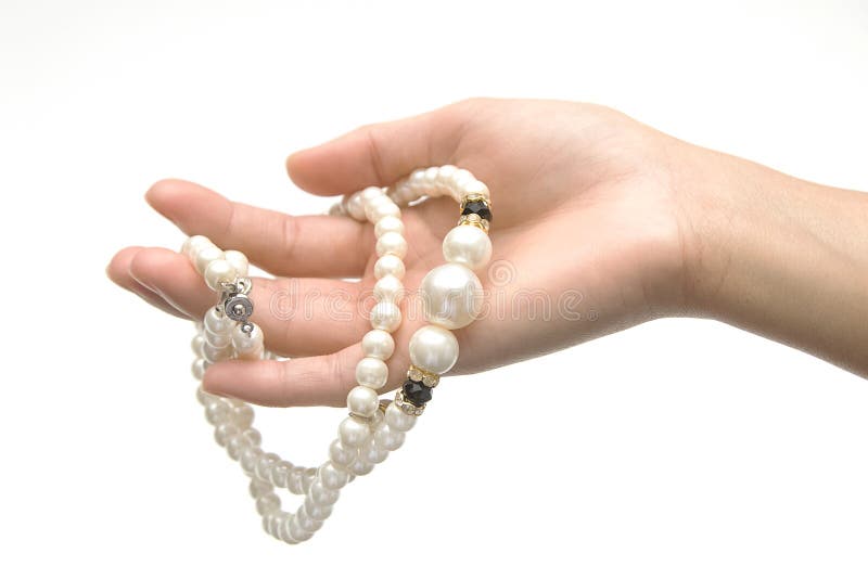 Beautiful Pearl Necklace on Woman Hand Stock Photo - Image of beads ...
