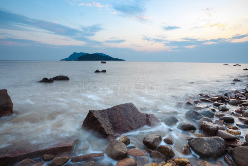 Beautiful Pebble Beach at Dusk Stock Image - Image of shore, coastal ...