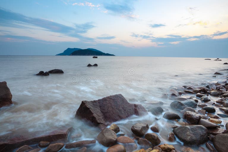 Beautiful Pebble Beach at Dusk Stock Image - Image of shore, coastal ...