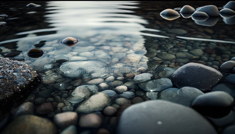 Beautiful Pebble Stones on the Beach in the Water. Long Exposure Stock ...