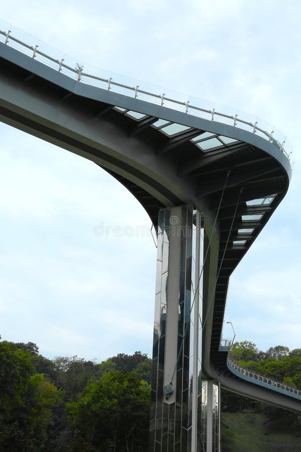 Beautiful Pedestrian Bridge with Viewing Platform Against Cloudy Sky ...
