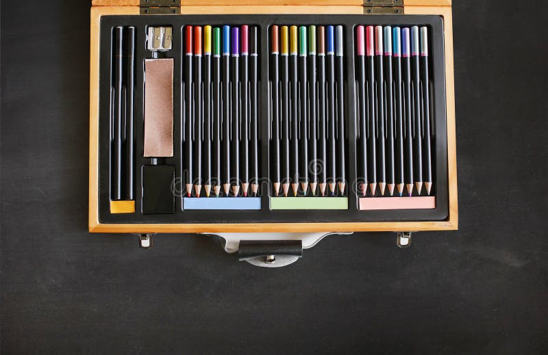 Beautiful Pencil Box with Many Colours Stock Photo - Image of crayon ...
