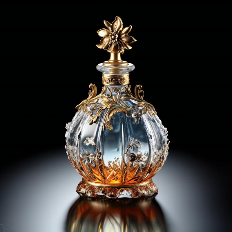 A Beautiful Perfume Bottle with Roses in the Glamour Style, Golden ...