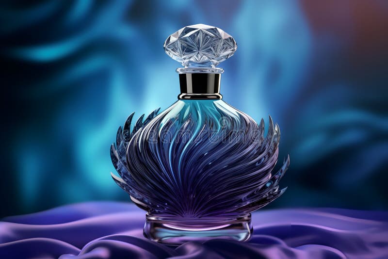 Beautiful Perfume Jar with Back Light on a Blue and Purple Background ...