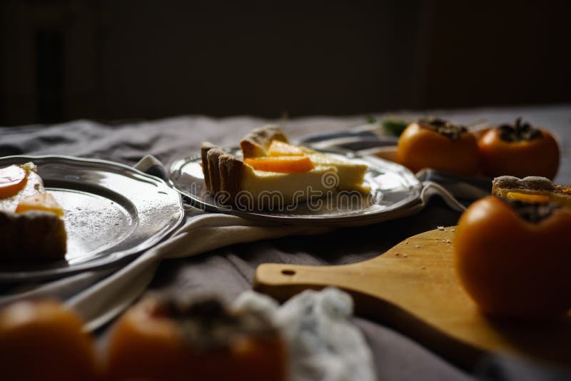 Beautiful Persimmon Cheesecake. Thanksgiving Concept. Stock Photo ...