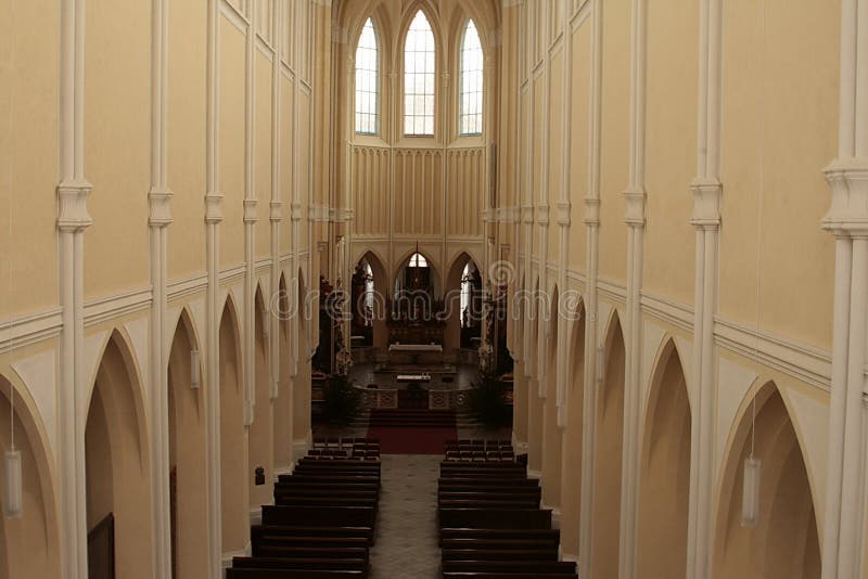 Beautiful Perspective Interior of Catolic Cathedral Stock Photo - Image ...