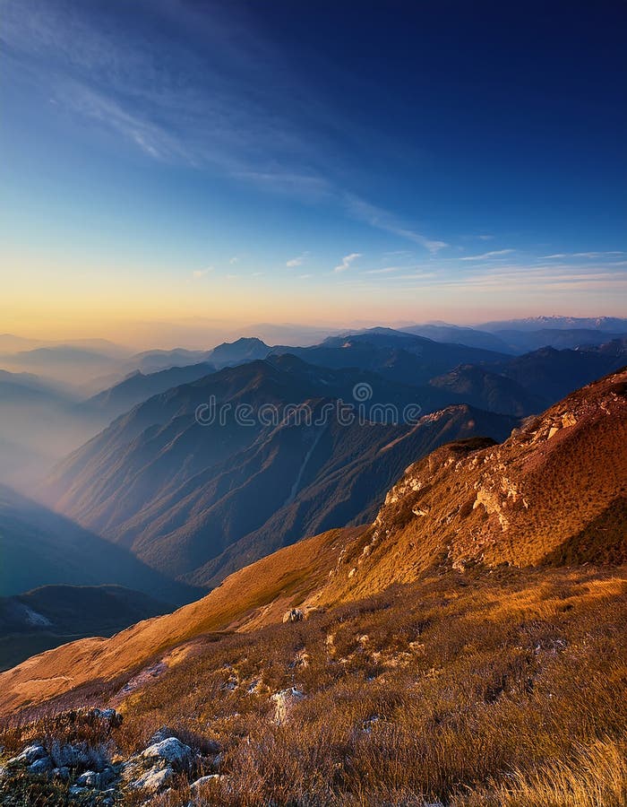 A Beautiful Perspective View Above Mountains with a Gradient Stock ...