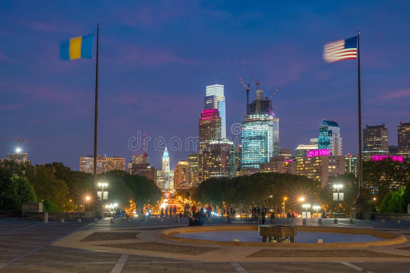 Beautiful Philadelphia Skyline at Sunset Stock Photo - Image of ...