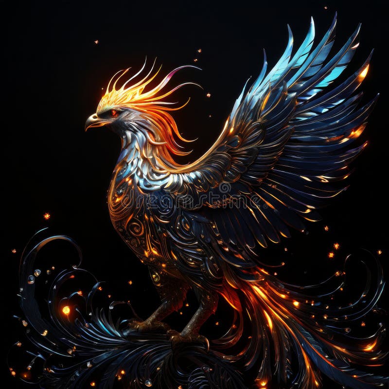 Beautiful Phoenix on Fire on a Black Background Editorial Photo - Image ...