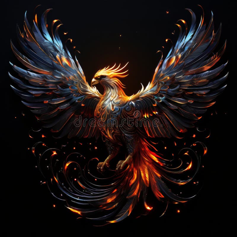 Beautiful Phoenix on Fire on a Black Background Editorial Stock Image ...