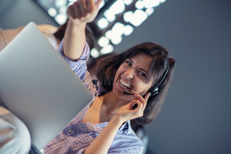 Beautiful Phone Operator Arab Woman Working in Modern Startup Office ...
