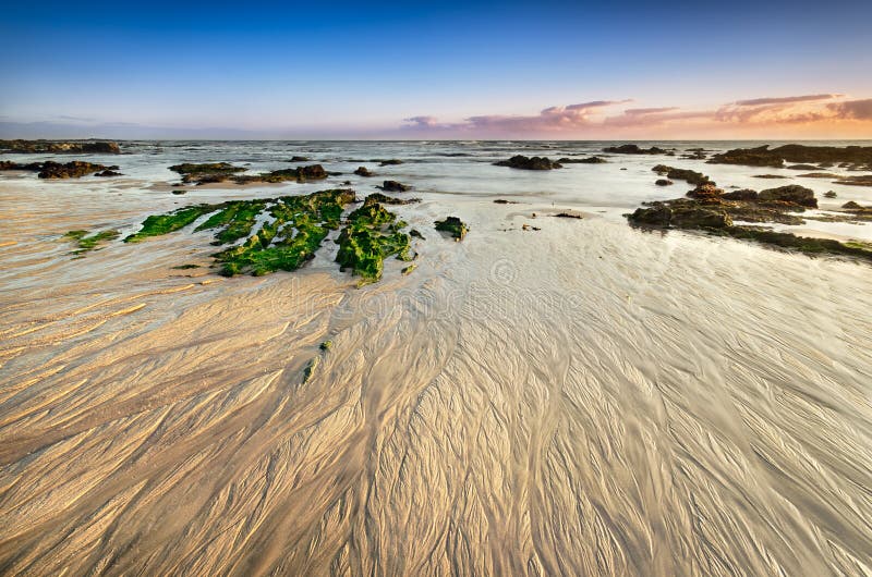 Beach Scene at Low Tide, Sand Stock Image - Image of seaside, cloudy ...
