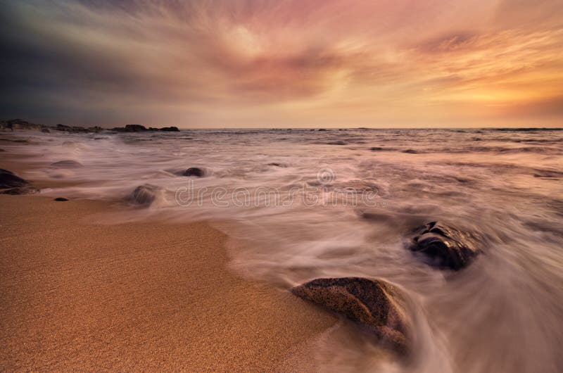 Wave motion beach scene stock photo. Image of rock, background - 29722818