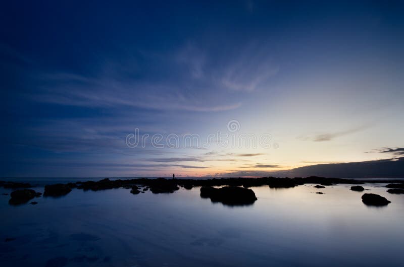Blue Beach Scene at Dusk Time Stock Image - Image of holidays, beach ...