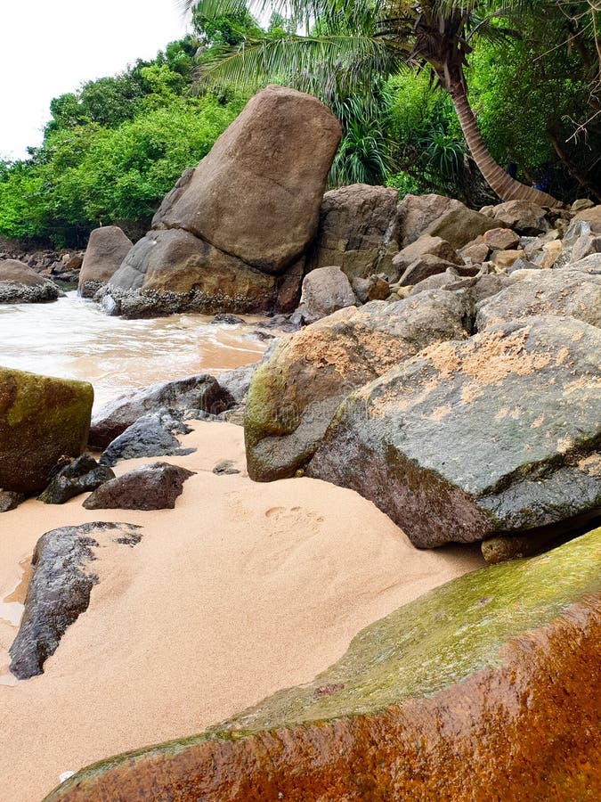 Beautiful Photo of Cliffs and Palm Trees at Small Beach in Ocean Lagoon ...