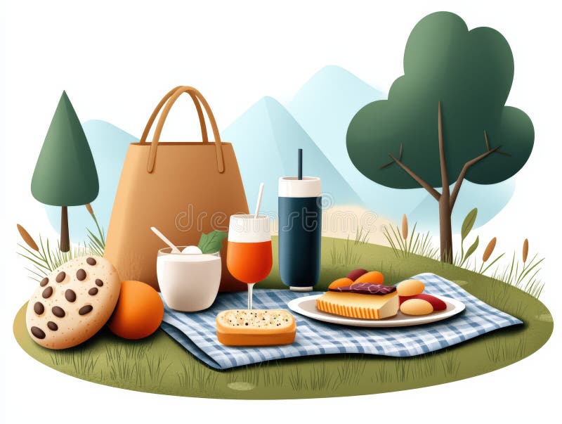 A Beautiful Picnic Setup Featuring Snacks Drinks and a Cozy Blanket in ...
