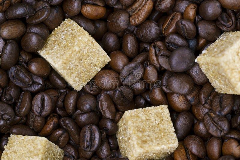 Beautiful Picture, a Background with Coffee and Sugar, a Cube of Cane ...