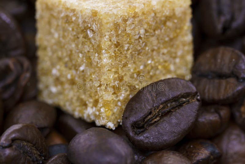Beautiful Picture, a Background with Coffee and Sugar, a Cube of Cane ...