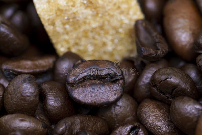 Beautiful Picture, a Background with Coffee and Sugar, a Cube of Cane ...