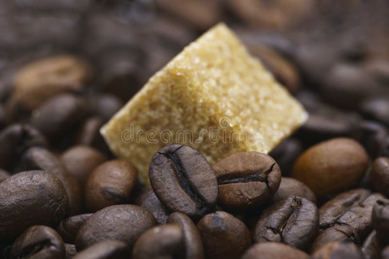 Beautiful Picture, a Background with Coffee and Sugar, a Cube of Cane ...