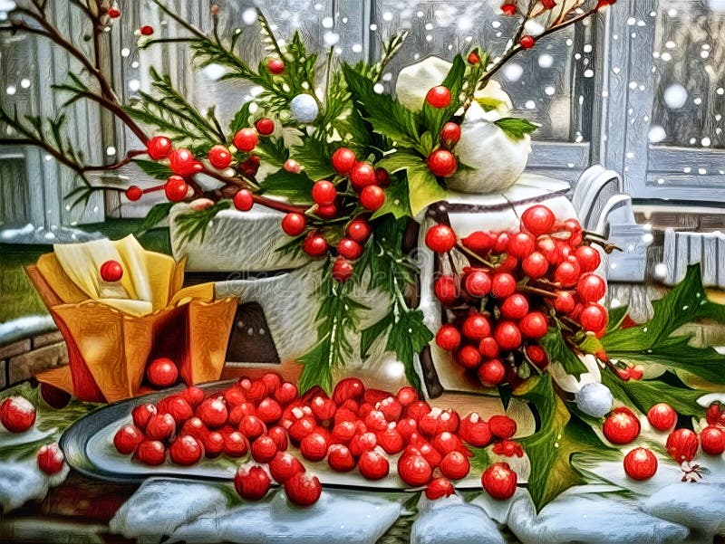 Beautiful Picture of Red Berries and Leaves in the Winter. Stock ...