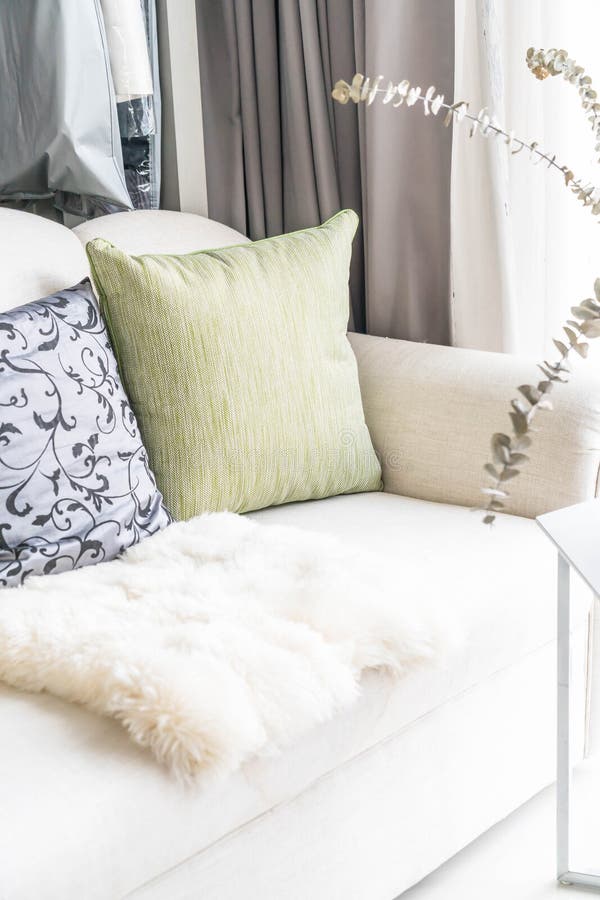 Beautiful pillow on sofa stock image. Image of pillows - 97341795