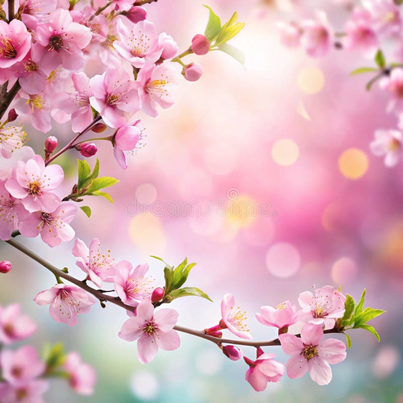 Spring Border or Background Art with Pink Blossom Stock Illustration ...