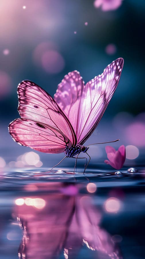 A Beautiful Pink Butterfly Standing on the Surface of the Water Stock ...