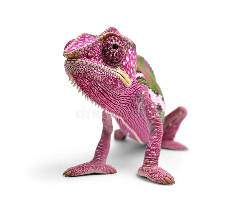 Pink Chameleon Isolated on a White Background Stock Illustration ...