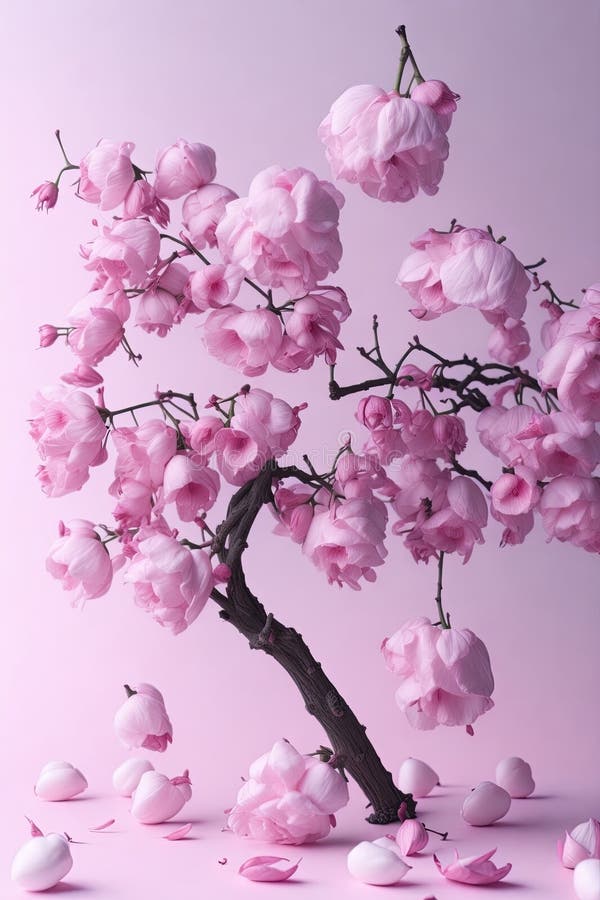 Beautiful Pink Cherry Blossom Tree on a Pink Background. Spring Concept ...