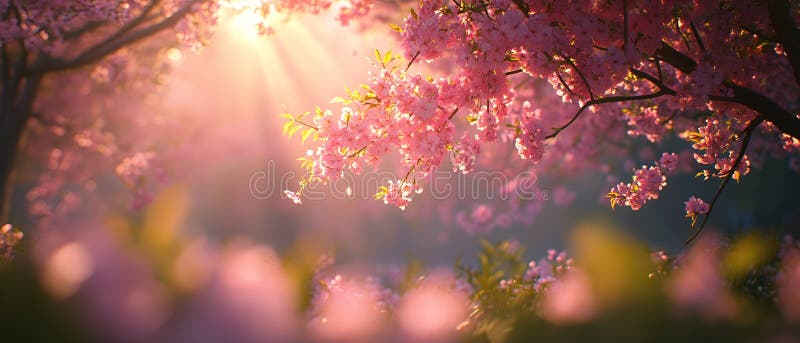 Beautiful Pink Cherry Blossoms Spring Sunlight Nature Day Tree Soft ...