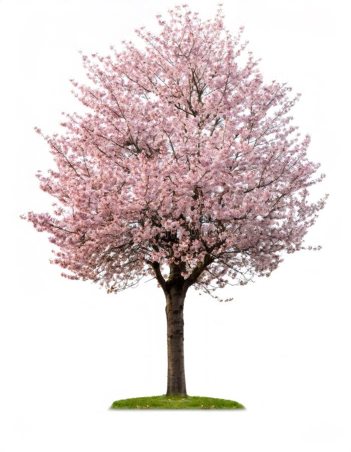 Beautiful Pink Cherry Tree in Full Bloom, Standing on a Small Patch of ...