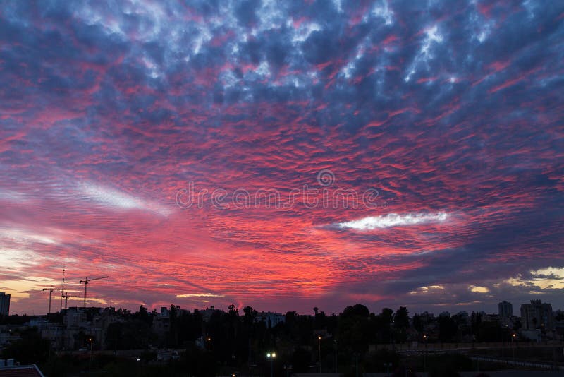 Pink Clouds in the Blue Sky. Stock Image - Image of front, background ...
