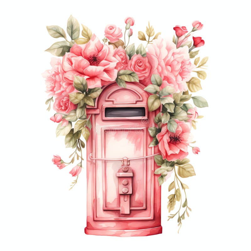 Beautiful Pink Floral Post Box Clipart Illustration Stock Illustration ...